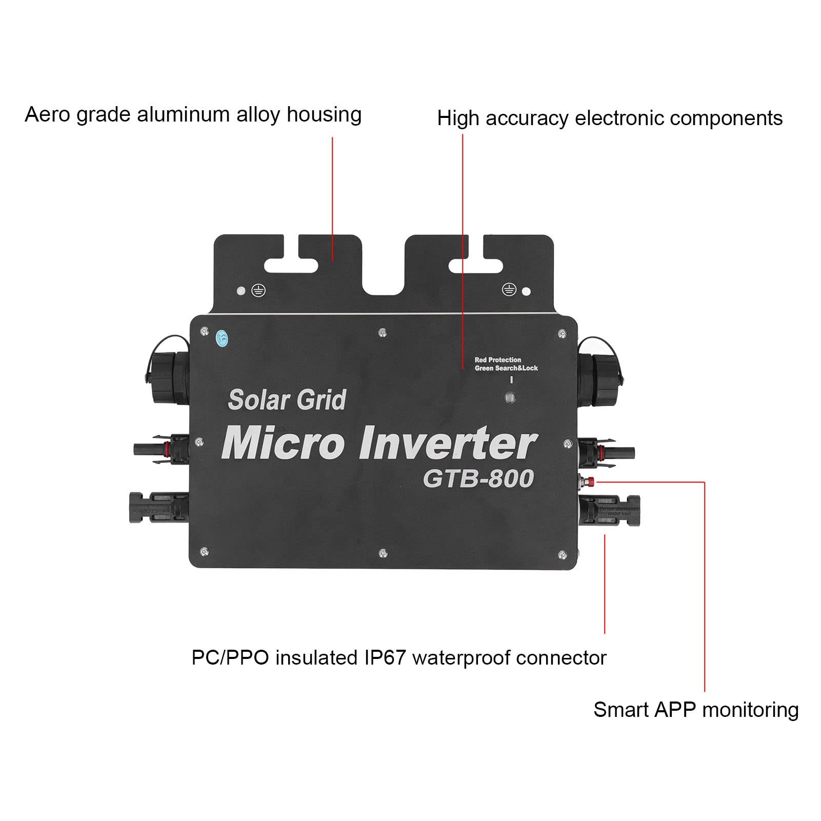 800W Solar Grid Tie Micro Inverter, WiFi Control Automatic Identification Power Inverters DC to AC Solar Inverter 120V 230V(Black US Plug)