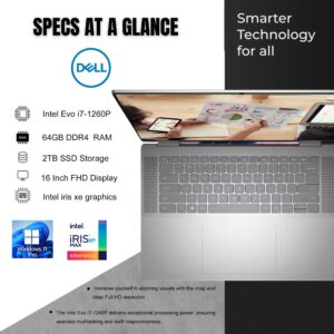 Dell Inspiron 7620 2-in-1 Business Laptop, 16 Inch WUXGA Touchscreen, 12th Gen Intel Evo i7-1260P, Windows 11 Pro, 64GB RAM, 2TB SSD, Backlit Keyboard, Fingerprint Reader, Type-C, Silver