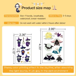 Halloween Temporary Tattoo for Kids 190+Pcs, Glow In The Dark Waterproof Spider Bat Witch Pumpkin Ghost Skull Fake Tattoos - 20 Sheets (Pattern A)