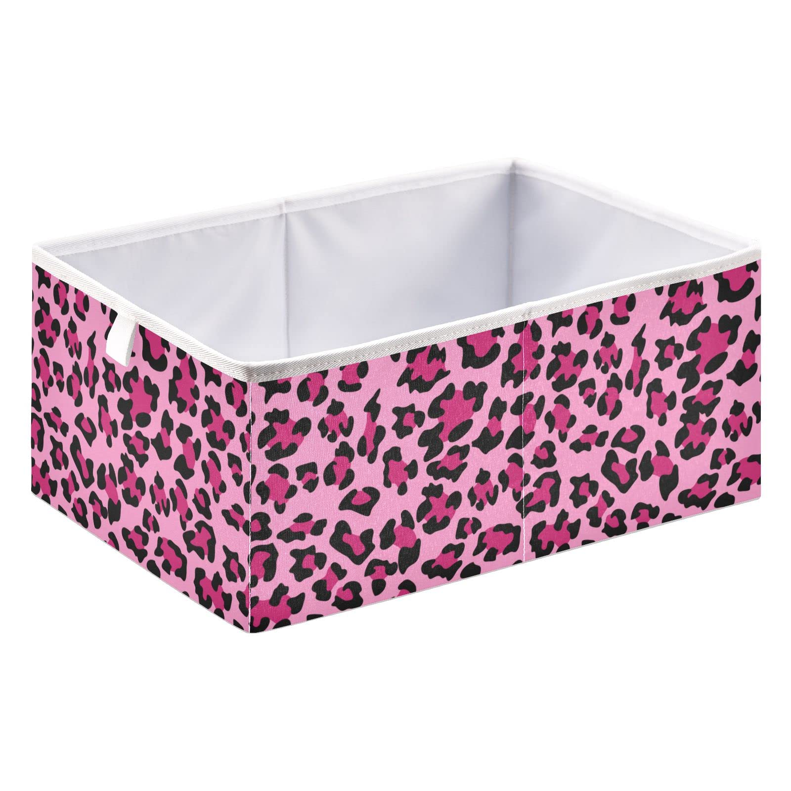 Sletend Pink Leopard Print Rectangular Storage Bins Storage Bins Collapsible Storage Baskets Foldable Fabric Storage Box for Nursery, Offices, Home Organization 15.75" x 10.63" x 6.96"