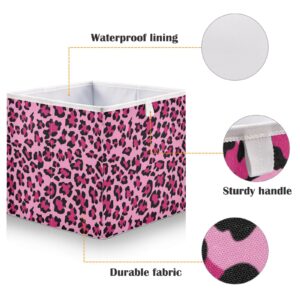 Sletend Pink Leopard Print Rectangular Storage Bins Storage Bins Collapsible Storage Baskets Foldable Fabric Storage Box for Nursery, Offices, Home Organization 15.75" x 10.63" x 6.96"