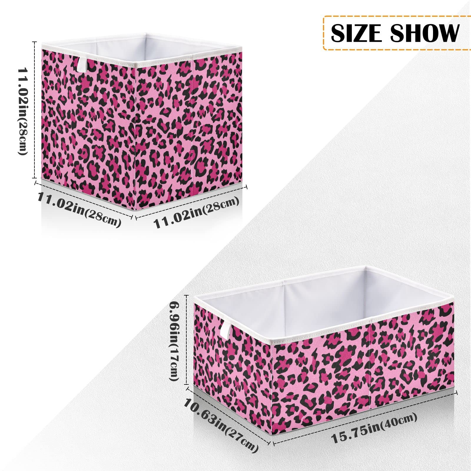 Sletend Pink Leopard Print Rectangular Storage Bins Storage Bins Collapsible Storage Baskets Foldable Fabric Storage Box for Nursery, Offices, Home Organization 15.75" x 10.63" x 6.96"