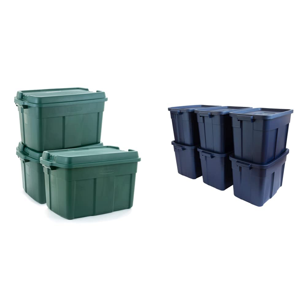 Rubbermaid ECOSense High-Top Storage Containers with Lids, 37 Gal Pack of 3 & Roughneck 18 Gallon Storage Totes, Pack of 6, Durable Stackable Storage Containers with Lids, Dark Indigo Metallic