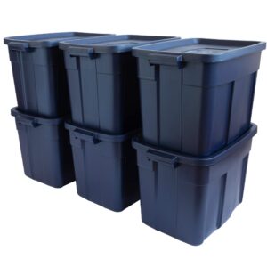 Rubbermaid ECOSense High-Top Storage Containers with Lids, 37 Gal Pack of 3 & Roughneck 18 Gallon Storage Totes, Pack of 6, Durable Stackable Storage Containers with Lids, Dark Indigo Metallic