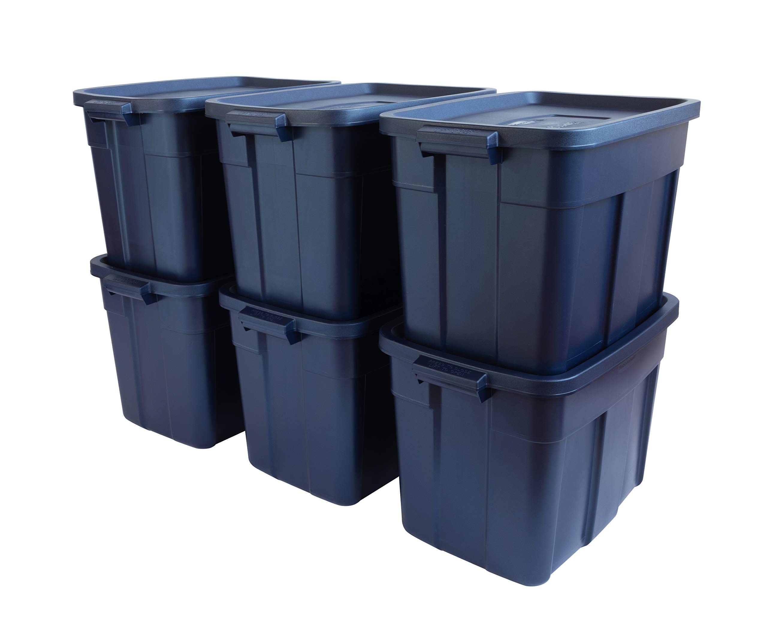 Rubbermaid ECOSense High-Top Storage Containers with Lids, 37 Gal Pack of 3 & Roughneck 18 Gallon Storage Totes, Pack of 6, Durable Stackable Storage Containers with Lids, Dark Indigo Metallic