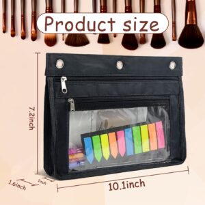 YoeeJob 1 Pack Pencil Pouch for 3 Ring Binder, Expandable Binder Pouches with Zipper, Large Capacity Pen Holder Case with Clear Window School Class Office Organizers, Black