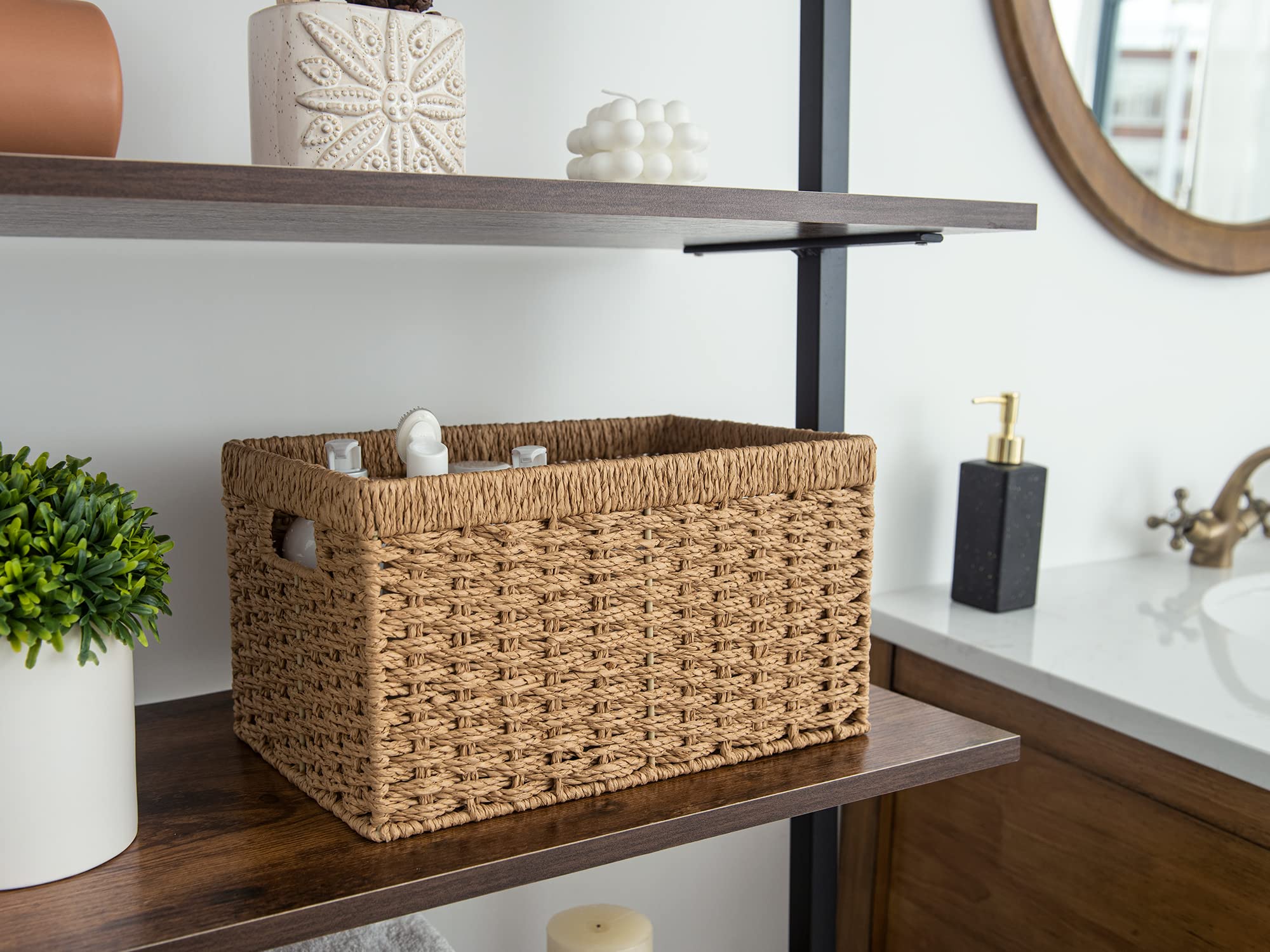 StorageWorks Set of 5 Round Paper Rope Storage Baskets, Large Storage Baskets for Organizing