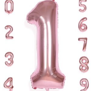 AULE 40 Inch Big Rose Gold 1 Balloon Number Large Foil Helium Number Balloons 0-9 Jumbo Giant Happy 1st Birthday Party Decorations for Boy or Girl Huge Mylar Anniversary Party Supplies