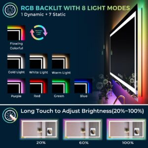 YEELAIT 72x36 Inch RGB LED Bathroom Mirror Front Light and RGB Backlit Lighted Vanity Mirror for Bathroom Wall Mounted Dimmable Anti Fog Memory Shatter-Proof IP54 Waterproof Horizontal/Vertical