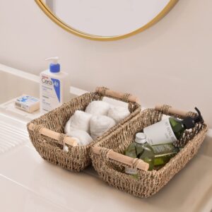 StorageWorks Set of 4 Storage Baskets, Rectangular Wicker Baskets with Built-in Handles