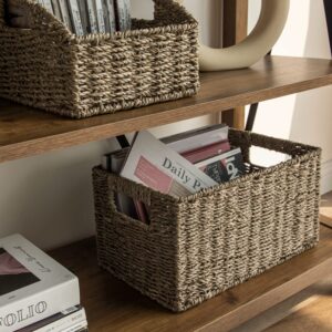 StorageWorks Set of 4 Storage Baskets, Rectangular Wicker Baskets with Built-in Handles