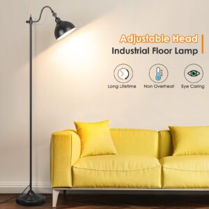 Mlambert Industrial Floor Lamp,63” LED Standing Lamp Modern with 11W A19 LED Bulb,Adjustable Head,Foot Switch,Metal Lamp for Livingroom,Stand Light