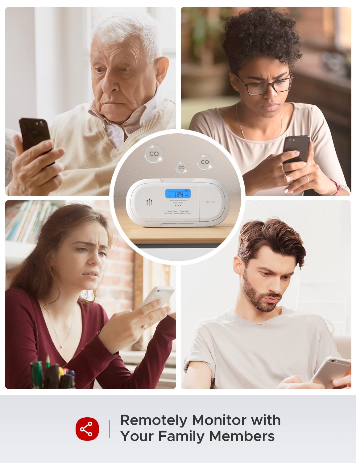 X-Sense Smart Carbon Monoxide Detector, Wi-Fi CO Detector, Real-Time Push Notifications via X-Sense Home Security App, Replaceable Battery, Optional 24/7 Professional Monitoring Service, XC04-WX