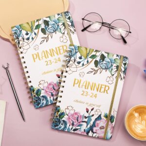 2023 Planner - Planner/Calendar 2023, Jan.2023 - Dec.2023, 2023 Planner Weekly & Monthly with Tabs, 6.4" x 8.5", Hardcover + Back Pocket + Twin-Wire Binding, Daily Organizer - Flower