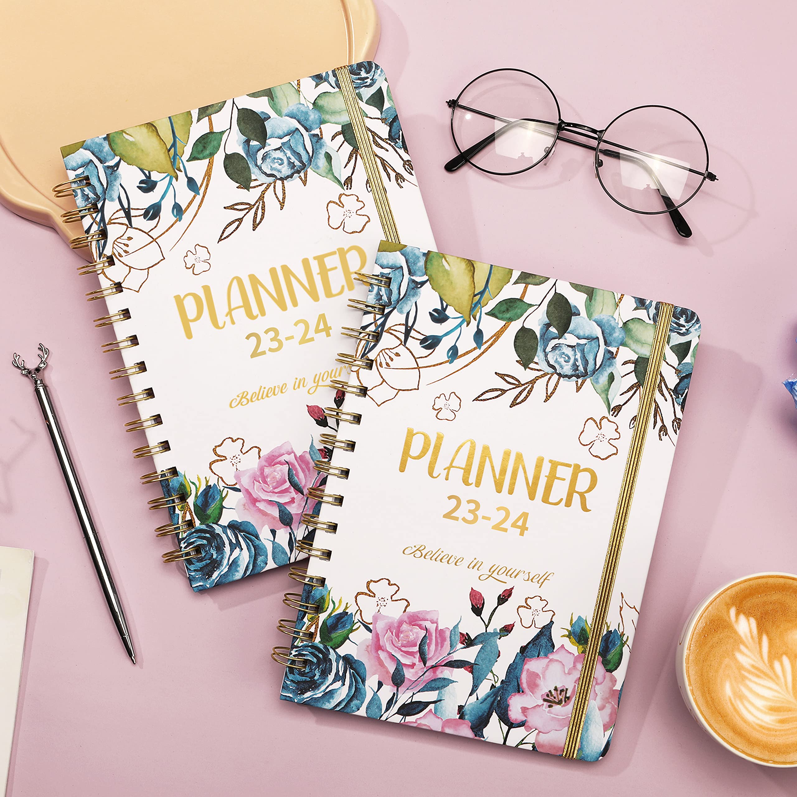 2023 Planner - Planner/Calendar 2023, Jan.2023 - Dec.2023, 2023 Planner Weekly & Monthly with Tabs, 6.4" x 8.5", Hardcover + Back Pocket + Twin-Wire Binding, Daily Organizer - Flower