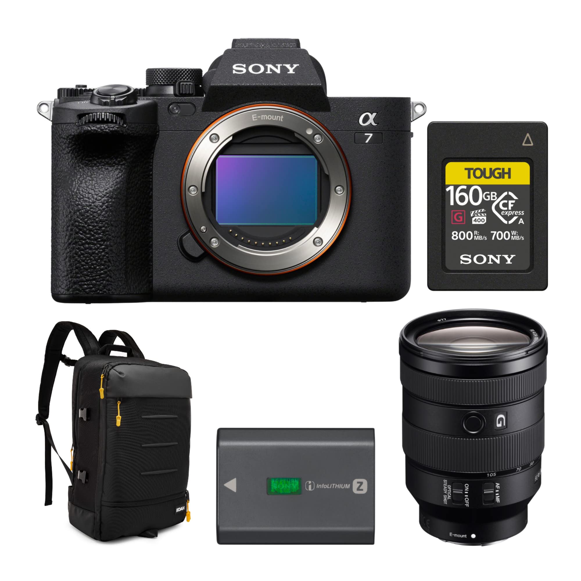 Sony Alpha 7 IV Full-Frame Mirrorless Interchangeable Lens Camera (Body Only) Bundle with E-Mount Lens, Memory Card, Camera Backpack and Rechargeable Battery Pack (5 Items)