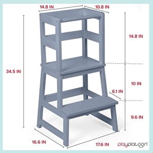 Play Platoon Toddler Kitchen Stool - Gray Wooden Step Stool Standing Tower for Kids Kitchen Counter Learning