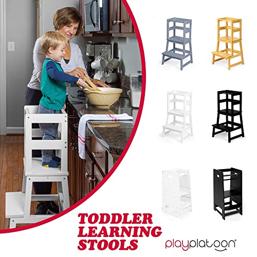 Play Platoon Toddler Kitchen Stool - Gray Wooden Step Stool Standing Tower for Kids Kitchen Counter Learning