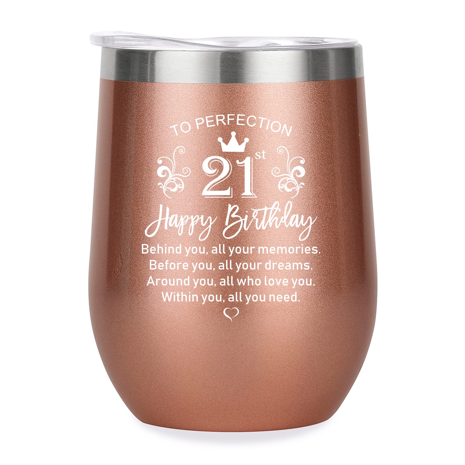 21st Birthday Gifts for Her, Happy 21st Birthday Decorations for Her, Funny 21 Year Old Birthday Gift Ideas for Her, Friends, Sister, Daughter, Girlfriend - 12oz Stainless Steel Insulated Wine Tumbler