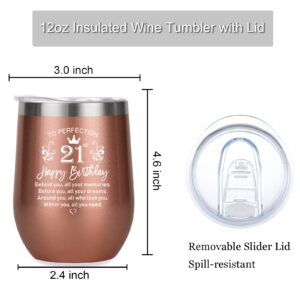 21st Birthday Gifts for Her, Happy 21st Birthday Decorations for Her, Funny 21 Year Old Birthday Gift Ideas for Her, Friends, Sister, Daughter, Girlfriend - 12oz Stainless Steel Insulated Wine Tumbler