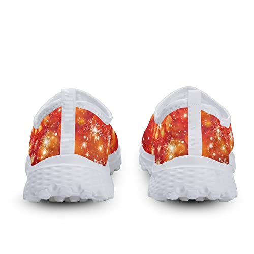 Bulopur Christmas Snowman Women Trainers Running Shoes, White Snowflake Lightweight Sports Shoe, Red Blue Ladies Breathable Spring/Autumn Gym Walking Sneakers