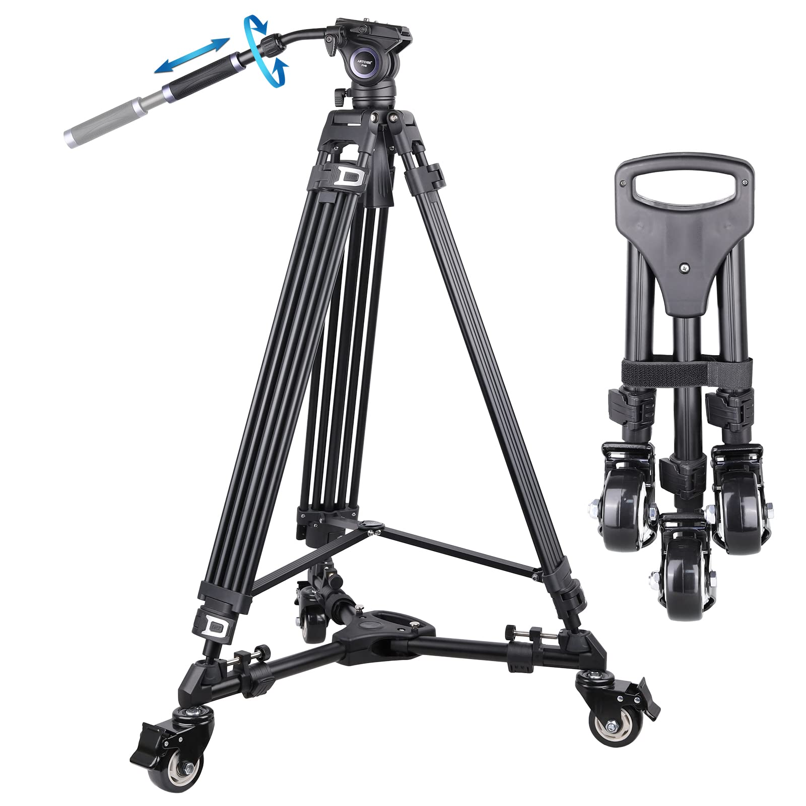 Video Tripod with Heavy Duty Tripod Dolly ARTCISE Professional Heavy Duty Tripod for DSLR Cameras Video Camcorders, Load Capacity Up to 20 Pounds …