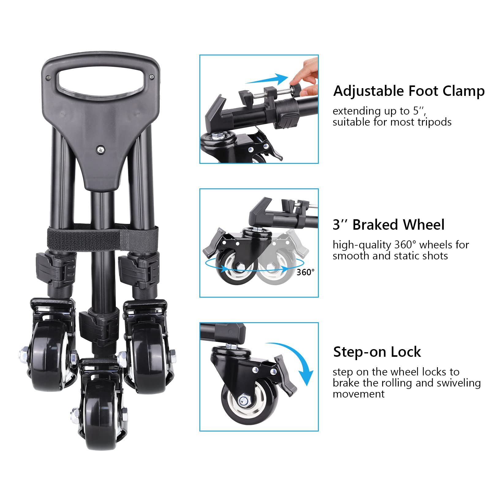 Video Tripod with Heavy Duty Tripod Dolly ARTCISE Professional Heavy Duty Tripod for DSLR Cameras Video Camcorders, Load Capacity Up to 20 Pounds …