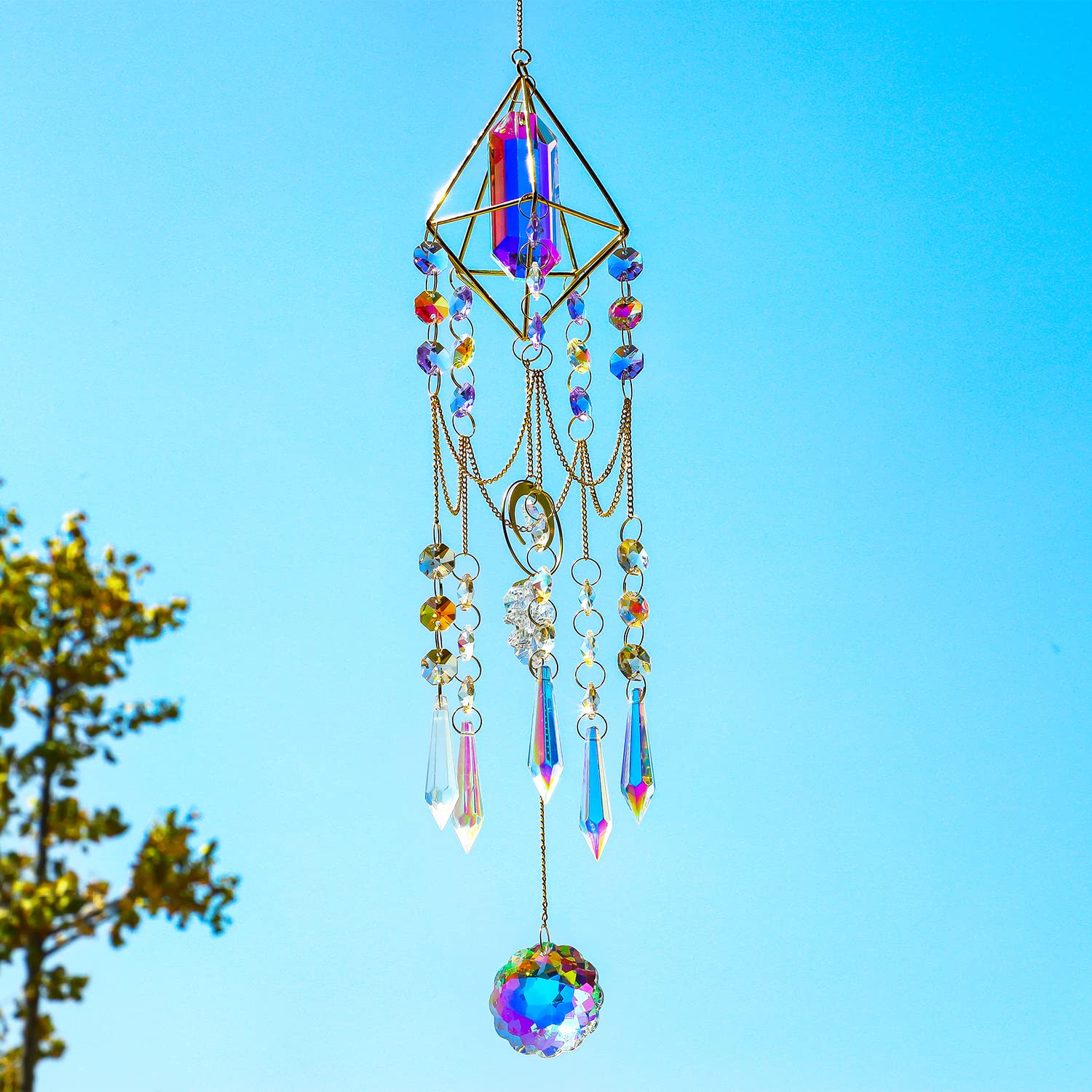 H&D HYALINE & DORA Crystal Prisms Suncatcher Window Hanging Pendant Glass Prisms Decor Wind Chime Rainbow Sun Catcher for Home Garden Porch