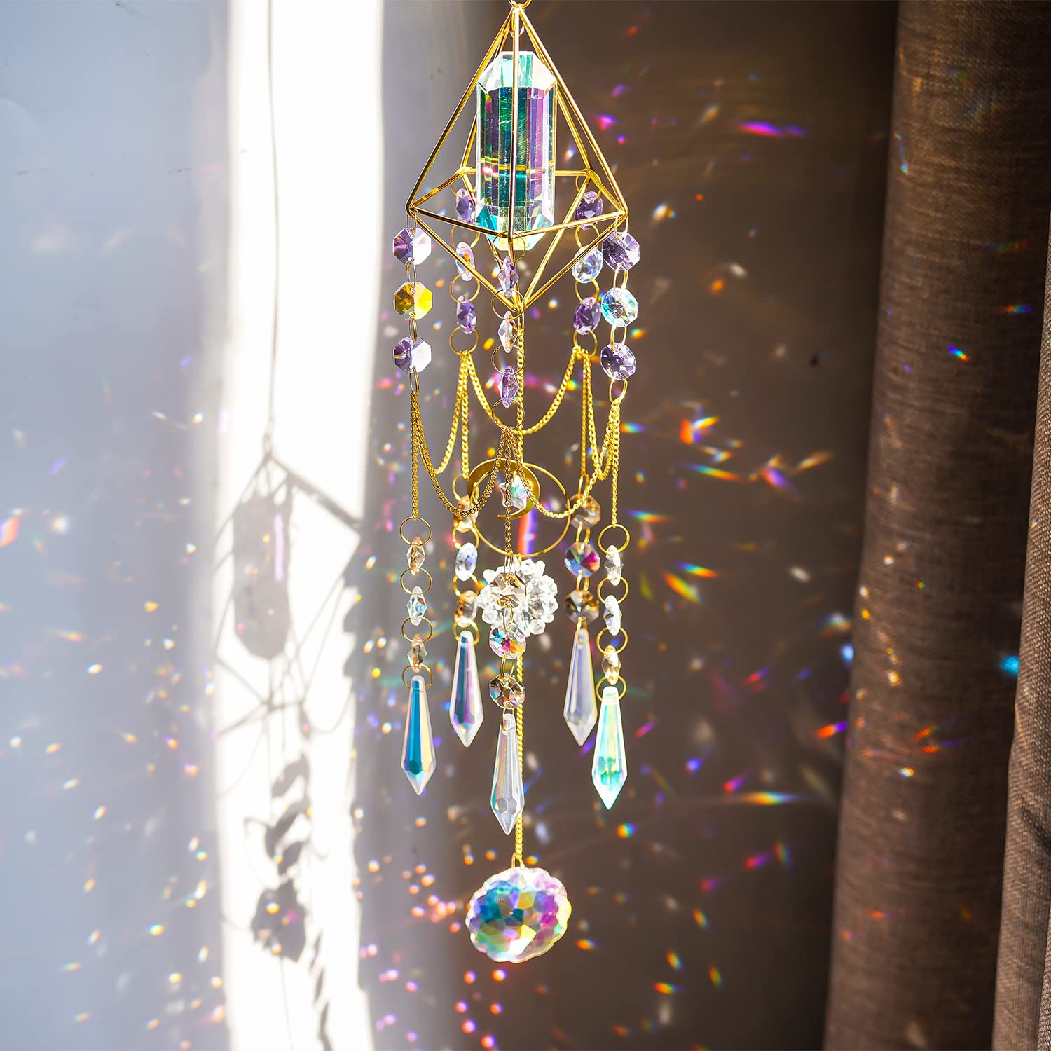 H&D HYALINE & DORA Crystal Prisms Suncatcher Window Hanging Pendant Glass Prisms Decor Wind Chime Rainbow Sun Catcher for Home Garden Porch