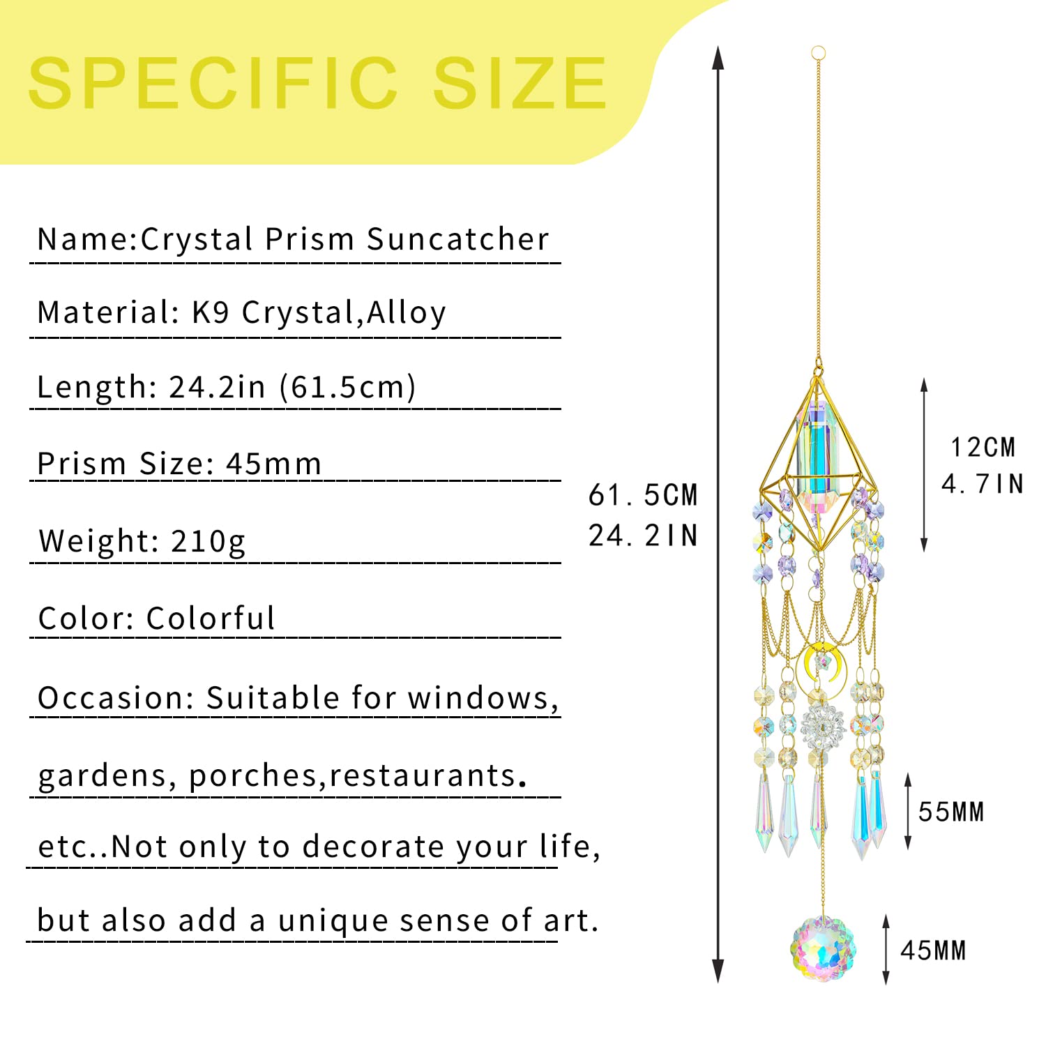 H&D HYALINE & DORA Crystal Prisms Suncatcher Window Hanging Pendant Glass Prisms Decor Wind Chime Rainbow Sun Catcher for Home Garden Porch