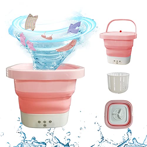 Portable Mini Folding Clothes Washing Machine for Baby Clothes/Underwear/Small Item,Lightweight Foldable Turbine Washers with Drain Basket for Home/Apartments/Travel,Pink