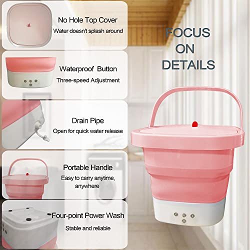 Portable Mini Folding Clothes Washing Machine for Baby Clothes/Underwear/Small Item,Lightweight Foldable Turbine Washers with Drain Basket for Home/Apartments/Travel,Pink