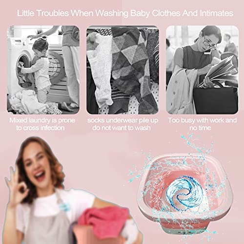 Portable Mini Folding Clothes Washing Machine for Baby Clothes/Underwear/Small Item,Lightweight Foldable Turbine Washers with Drain Basket for Home/Apartments/Travel,Pink