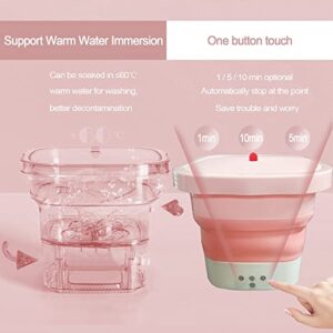 Portable Mini Folding Clothes Washing Machine for Baby Clothes/Underwear/Small Item,Lightweight Foldable Turbine Washers with Drain Basket for Home/Apartments/Travel,Pink