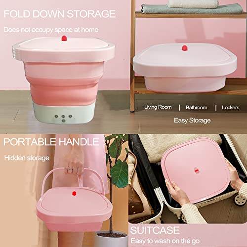 Portable Mini Folding Clothes Washing Machine for Baby Clothes/Underwear/Small Item,Lightweight Foldable Turbine Washers with Drain Basket for Home/Apartments/Travel,Pink