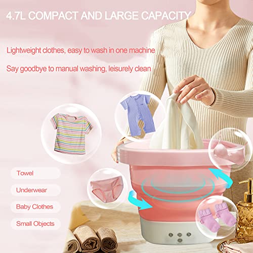 Portable Mini Folding Clothes Washing Machine for Baby Clothes/Underwear/Small Item,Lightweight Foldable Turbine Washers with Drain Basket for Home/Apartments/Travel,Pink