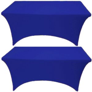 gowinex 2 pack 6ft royal blue spandex tablecloth stretch fitted table cover for rectangular table event, wedding, banquet and parties