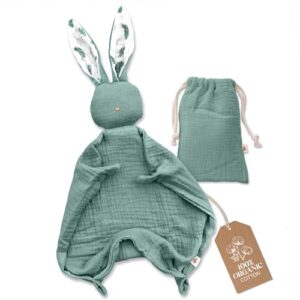 mikito organic cotton baby muslin lovey bunny - oeko-tex & gots certified - security blanket & perfect loveys for babies - unisex new baby gift for ultimate comfort & peaceful dreams