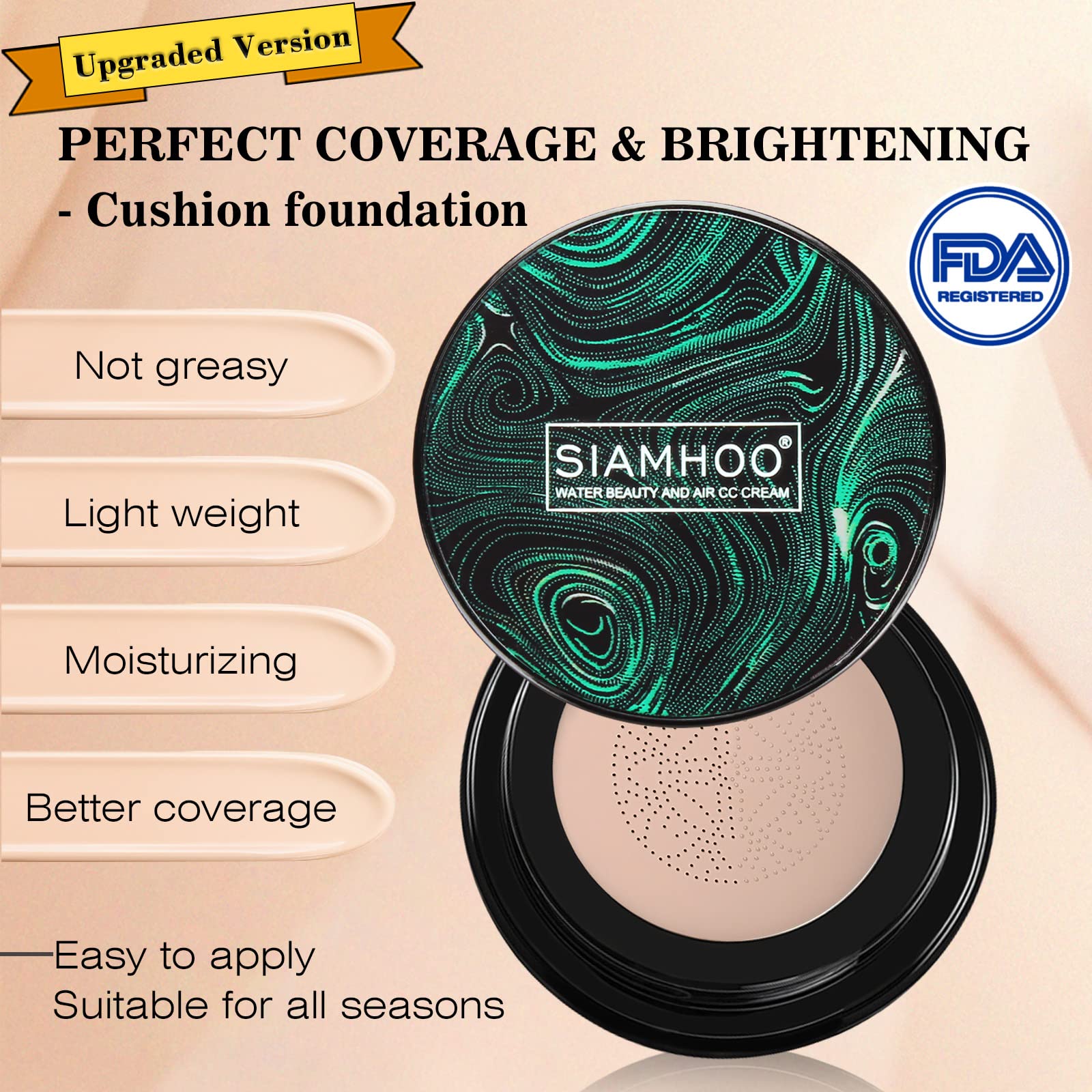 SIAMHOO 2pcs Air Cushion CC Cream Mushroom Head,BB Cream,Foundation Makeup Moisturizing Foundation Brightening Fitting Base,Concealer Lasting(NATURAL)