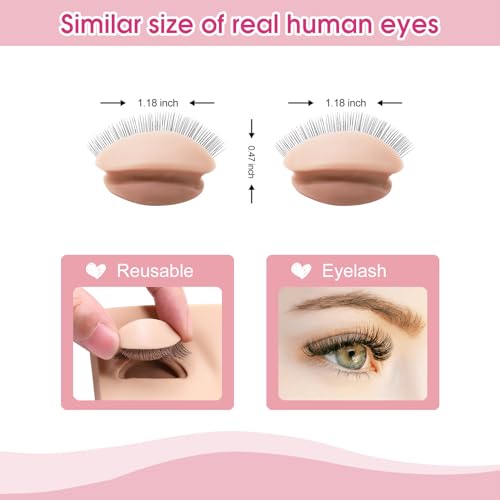 Miuffue 3 Pairs 2 Layers Eyelash Practice Eyelids for Mannequin Head, Removable Realistic Eyelash Extension Eyelids with Eyelashes, Silicone Rubber Replacement Eyelids for Eyelash Training