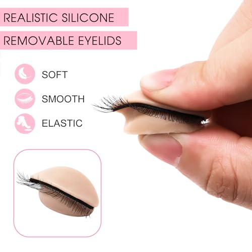 Miuffue 3 Pairs 2 Layers Eyelash Practice Eyelids for Mannequin Head, Removable Realistic Eyelash Extension Eyelids with Eyelashes, Silicone Rubber Replacement Eyelids for Eyelash Training