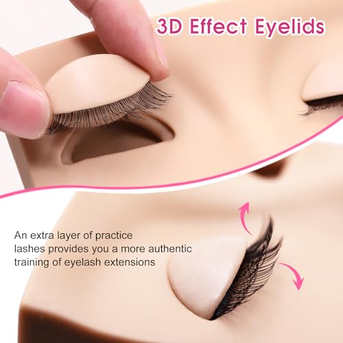 Miuffue 3 Pairs 2 Layers Eyelash Practice Eyelids for Mannequin Head, Removable Realistic Eyelash Extension Eyelids with Eyelashes, Silicone Rubber Replacement Eyelids for Eyelash Training