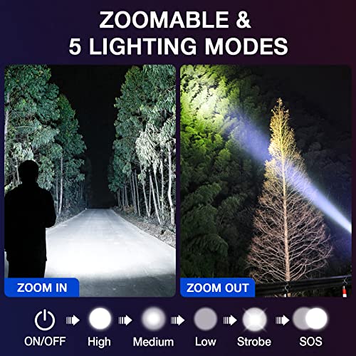 RECHOO Tactical Flashlights 4 Pack, Bright Zoomable LED Flashlights with High Lumens and 5 Modes, Waterproof Portable Pocket Flash Light for Emergency, Camping, and Outdoor Use - S1500