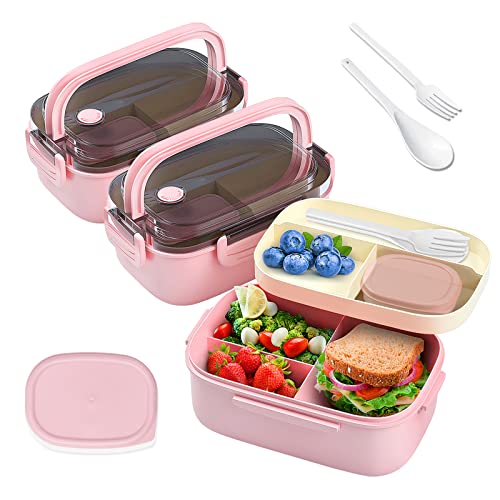 Bento Box Kids Kit, 1.3ML Bento Box with Sauce Container & Cutlery, 6 Compartments Carrying Handle Bento Lunch Box for Kids Adults Kids Toddler