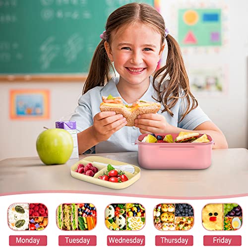 Bento Box Kids Kit, 1.3ML Bento Box with Sauce Container & Cutlery, 6 Compartments Carrying Handle Bento Lunch Box for Kids Adults Kids Toddler