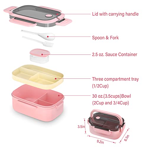 Bento Box Kids Kit, 1.3ML Bento Box with Sauce Container & Cutlery, 6 Compartments Carrying Handle Bento Lunch Box for Kids Adults Kids Toddler