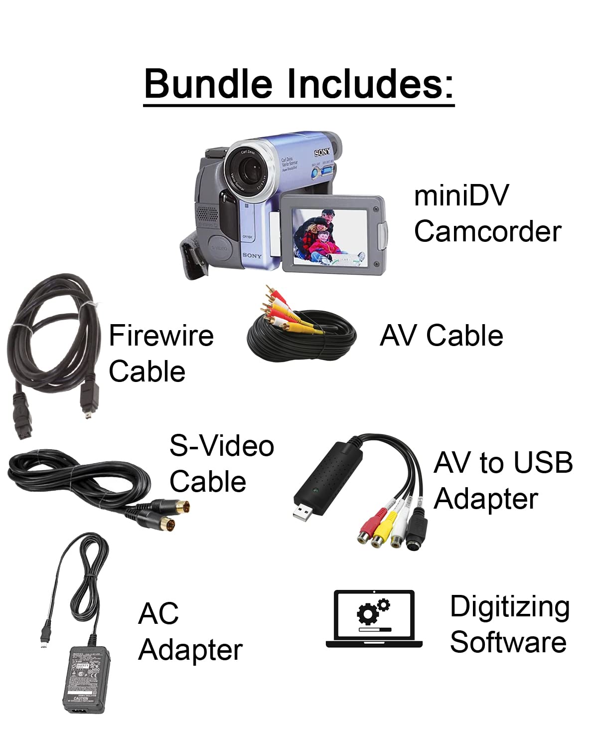 miniDV Transfer Bundle for Digitizing miniDV Tapes, Includes miniDV Camcorder and USB Adapter