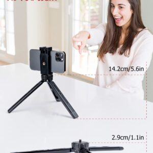 Mini Camera Tripod, Moman Tabletop Travel Tripod Desktop TR01S with 1/4 and 3/8 Screw Mount and Function Leg CNC Aluminum Design for Camcorder Gimbal Stabilizers Max Payload of 5Kg, Black