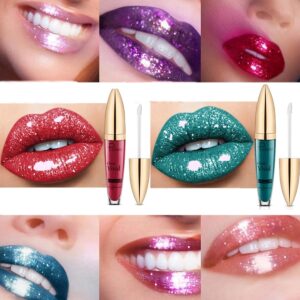 Easilydays Halloween Diamond Shiny Matte Lipstick, Gothic Glitter Liquid Lip Gloss, Sparkling High Pigment Waterproof Long Lasting Lipsticks, Bold Shimmer Lip Glaze Lips for Masquerade, Cosplay, Christmas Makeup (#12)