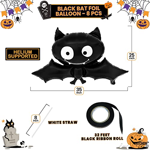 KatchOn, Black Halloween Bat Balloons - 35 Inch, Pack of 8 | Spooky Halloween Balloons for Halloween Party Decorations | Baby Bat Balloon, Halloween Mylar Balloons | Halloween Birthday Decorations